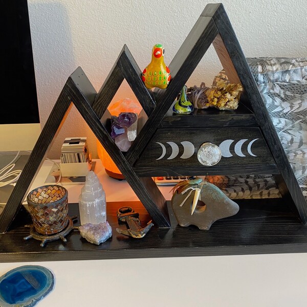 Mountain Crystal Altar Shelf With Wide Base and Moon Phase Pull Out ...