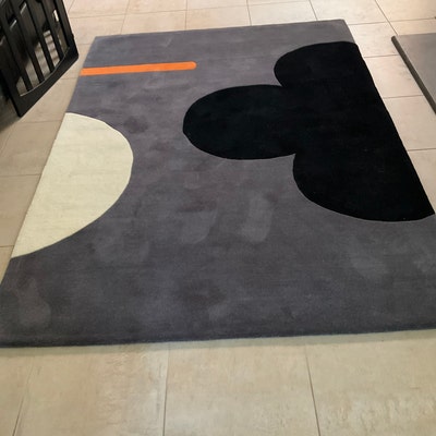 100% New Zealand Wool Art Deco Rug, Solid Blue Mid Century Rug Modern ...