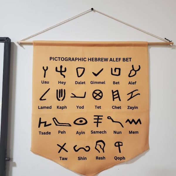 Ancient Pictographic Hebrew Aleph Bet Chart on Pennant | Hanging Wall ...