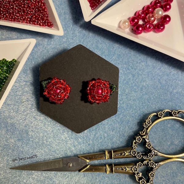Beaded Crystal & Seed Bead "miniature Rose" Post Earrings TUTORIAL ...