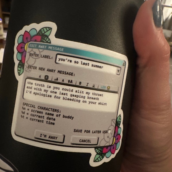 Classic Gray Aol Aim Away Message, Emo Elder Pop Punk Vinyl Sticker ...