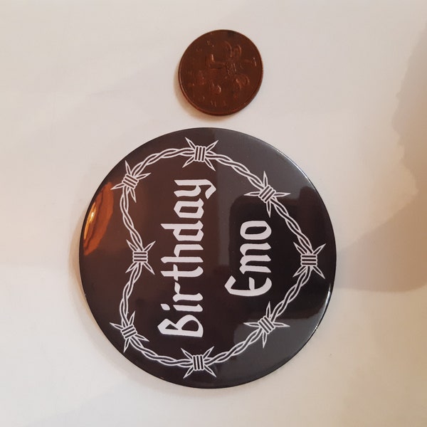 Large Birthday Emo Button Badge With Barbed Wire Heart, Alternative ...