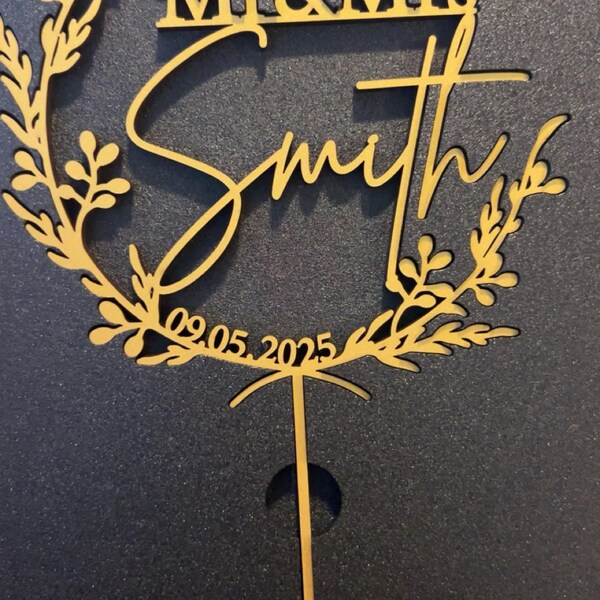 Custom Mr Mrs Cake Topper, Gold Cake Topper for Wedding, Personalized ...