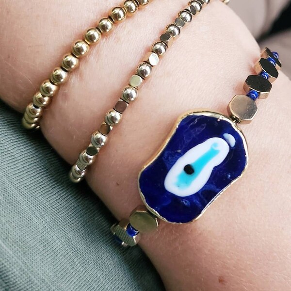 Beaded Eye Bracelets ,semiprecious Hematite Beads,handmade Evil Eye ...