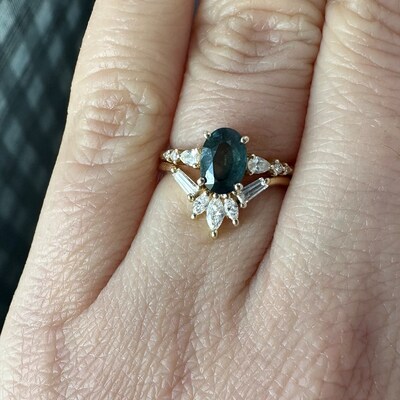 Elongated Hexagon Lab Diamond Ring Three Stone Unique - Etsy