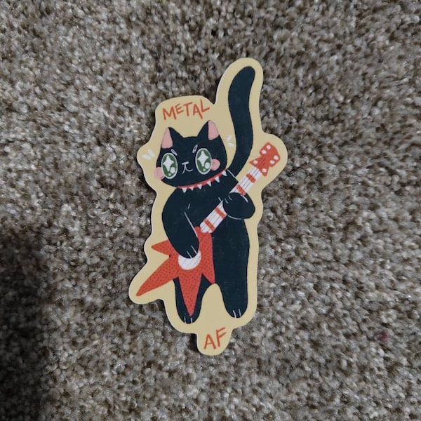 Metal Cat Sticker / Cute Rocker Cat Sticker / Hardcore Kitty Notebook ...