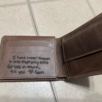 Leather Wallet Engraving Available for All Message, Text, Initials ...
