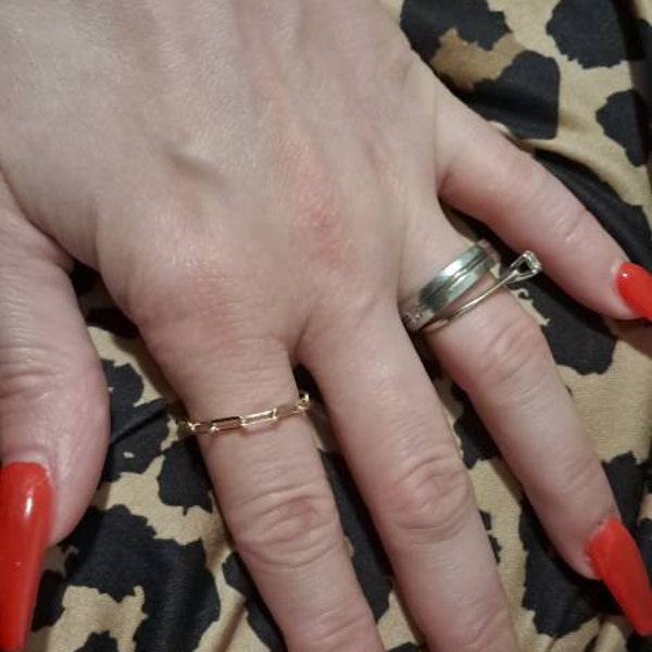 Solid Gold Paperclip Chain Ring, 14k Gold Chain Ring, Paperclip Links ...