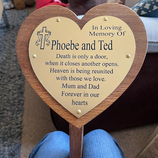 Personalised Memorial Solid Oak Cross, Heart, Vase With Plaque - Etsy UK