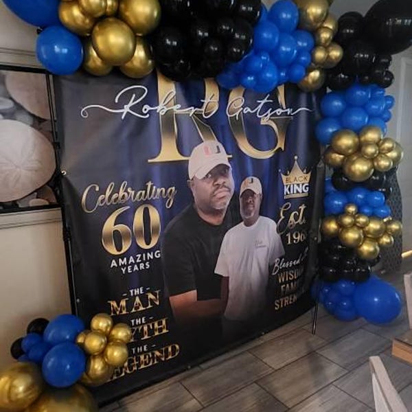 Custom Birthday Backdrop for Men, Red Gold Luxury Backdrop With Photo ...