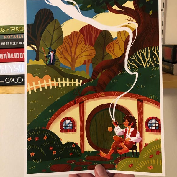 The Hobbit Art Print | Bilbo Baggins Hobbiton Shire Illustration | 8 1/ ...