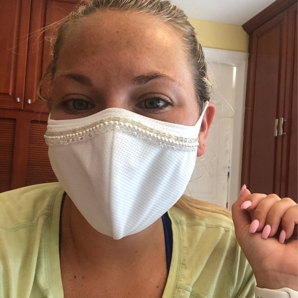 Face Mask | White Face Mask | Beaded Face Mask | Bride Face Mask ...