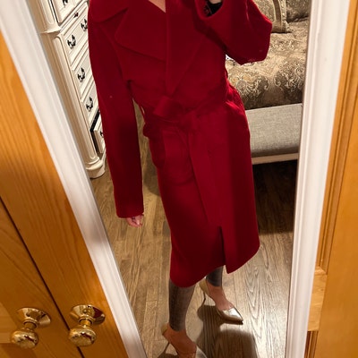 Red Coat, Wool Coat Women, Red Wrap Coat, Long Wool Coat, Warm Winter ...