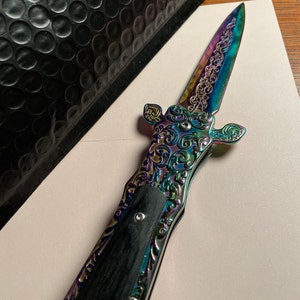 Athame / Dagger Aurora Borealis Blade Ornate Folding 9 Inch Black fldg ...