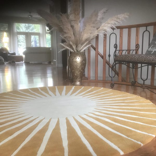 Hand Tufted Wool Sunburst Rug, Modern Round Carpet, Living Room Bedroom ...