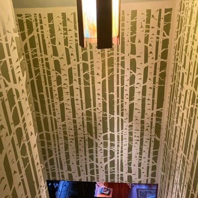 Birch Forest Wall Stencil LARGE WALL STENCIL Instead of Wallpaper Easy ...