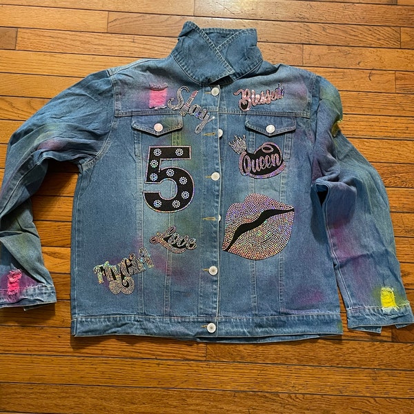 Hustle Queen Bling Patches Jean Jacket - Etsy