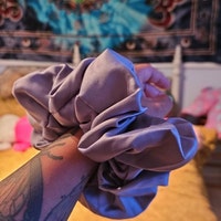 XXL Steel Gray Satin Scrunchies, Floral Gray Matte Satin Jumbo ...