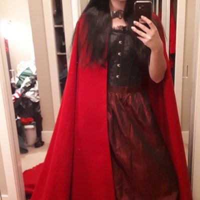 Red Vegan Wool Cloth Cape Hooded Cloak Riding Hood Cloak With Train ...