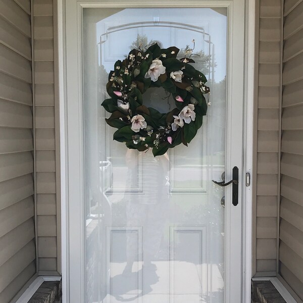 Magnolia Front Door Wreath, Modern Farmhouse Wreath Decor, Year Round ...
