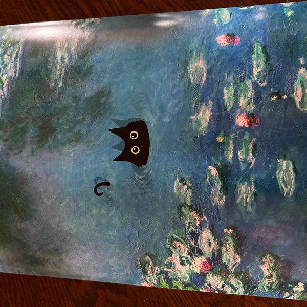 Monet Waterlily Cat Print, Claude Monet Cat Poster, Black Cat Art ...