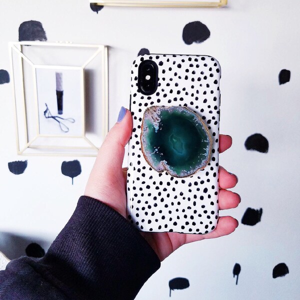 Customized Pop Sockets GREEN With Gold / Copper Plated Gemstone Pop Out ...