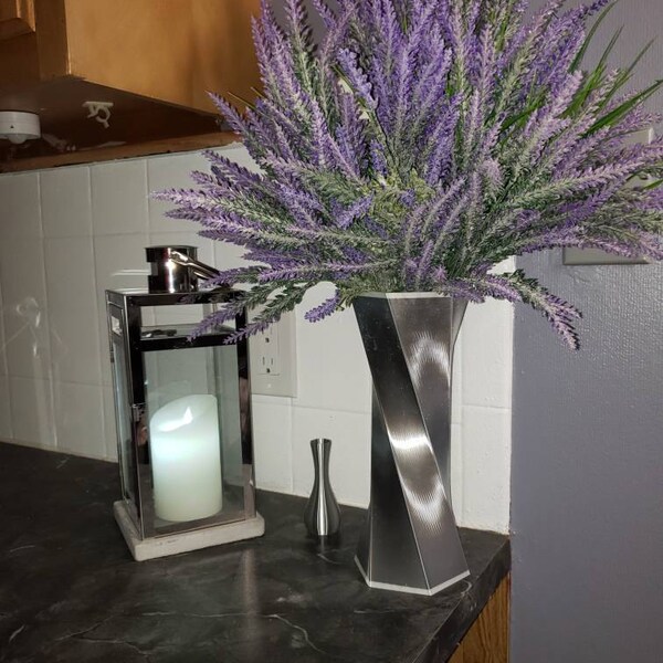 Tall Twist Silver Vase Geometric Style Centerpiece Home Decor or ...