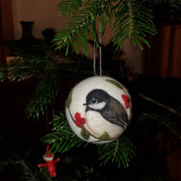 Christmas Ball With Bird Motif, Needle Felted Christmas Ornament ...