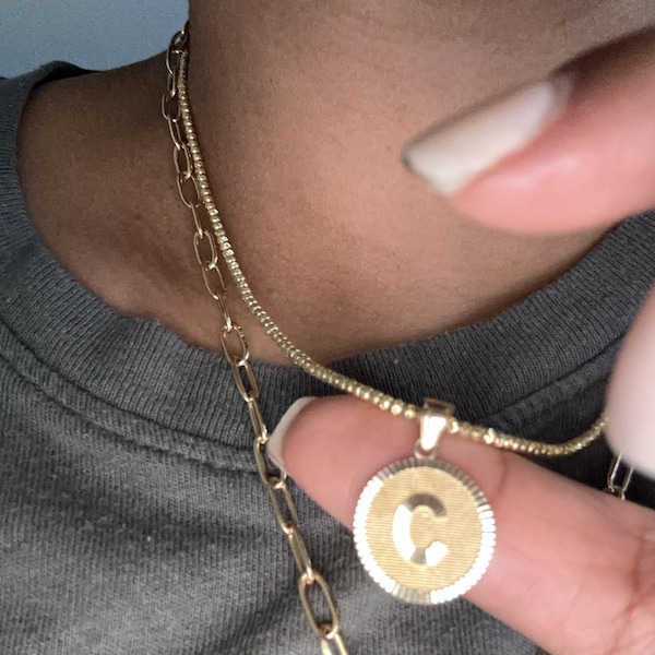 10k Real Solid Gold Initial Necklace, With 10k 1.3mm Solid Gold Cable ...