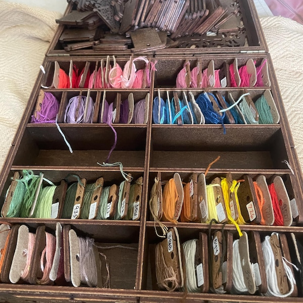 Wooden Sewing Organizer, Thread Storage, Embroidery Box With Spools ...