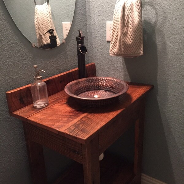 Rustic Barn Wood Vanity With Vessel Sink and Waterfall Faucet - Etsy
