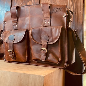 Personalized Large Leather Briefcase for Men, 17 Travel Leather ...