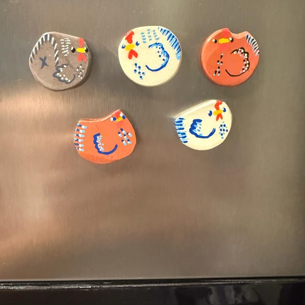 Set 5 Clay Chickens Magnets - Cute Ceramic Chics Refrigerator Magnet ...