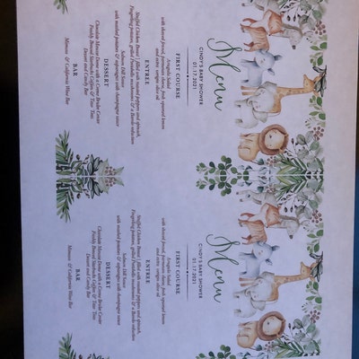 EDITABLE Jungle Safari Menu Template. Greenery Wild Animals Printable ...