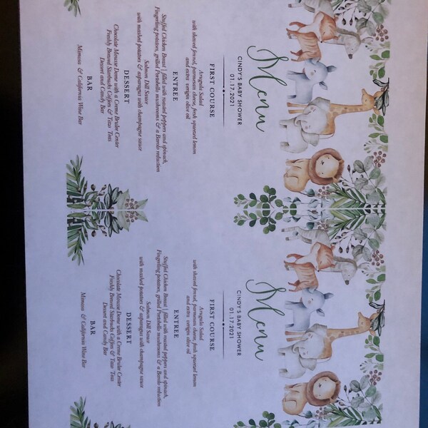 EDITABLE Jungle Safari Menu Template. Greenery Wild Animals Printable ...