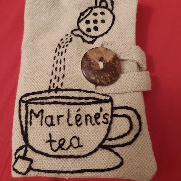 Personalized Monogrammed Tea Bag Wallet, Linen and Cotton Tea Bag ...