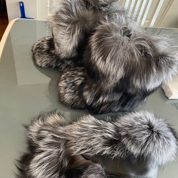 Gray Silver Fox Fur Boots Exclusive Winter Boots for Women - Etsy