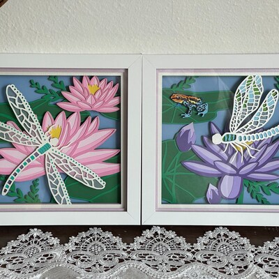 3d Dragonfly Shadow Box Svg Bundle, Spring Shadow Box Svg, 3d Flower ...