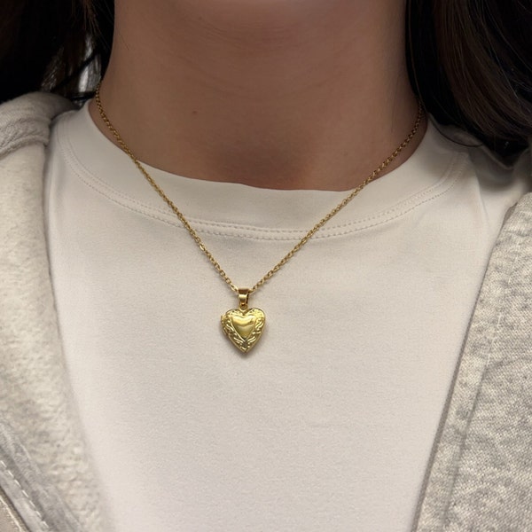 18k Gold Plated Heart Locket - Dainty Heart Locket With Photos - Locket ...