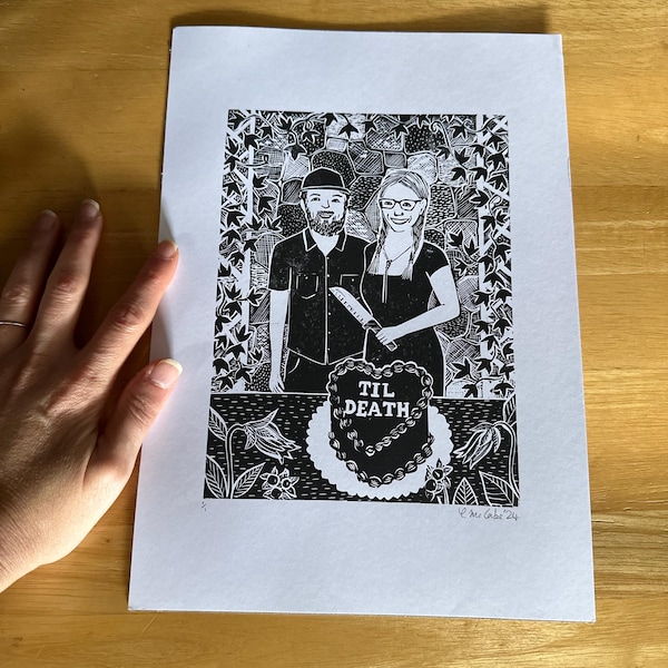 Linocut Custom Wedding Portrait Lino Custom Couple Portrait First ...