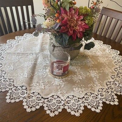 35 Lace Doily Table Topper Tablecloth Neutral Burlap Natural Taupe ...