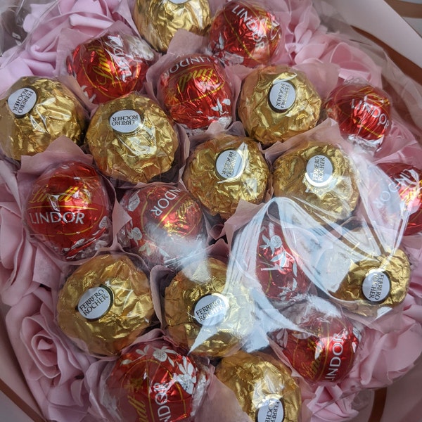 Large Ferrero Rocher Lindt Lindor Chocolate & Flowers Hand-tied Bouquet ...