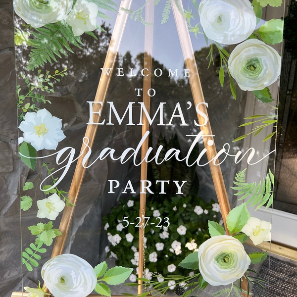 Floral Graduation Welcome Sign, Made of Acrylic, 18x24 Acrylic Sign ...
