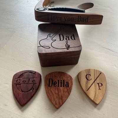 Personalized Unique Guitar Pick Case, Custom Engraved Wooden Picks Box ...