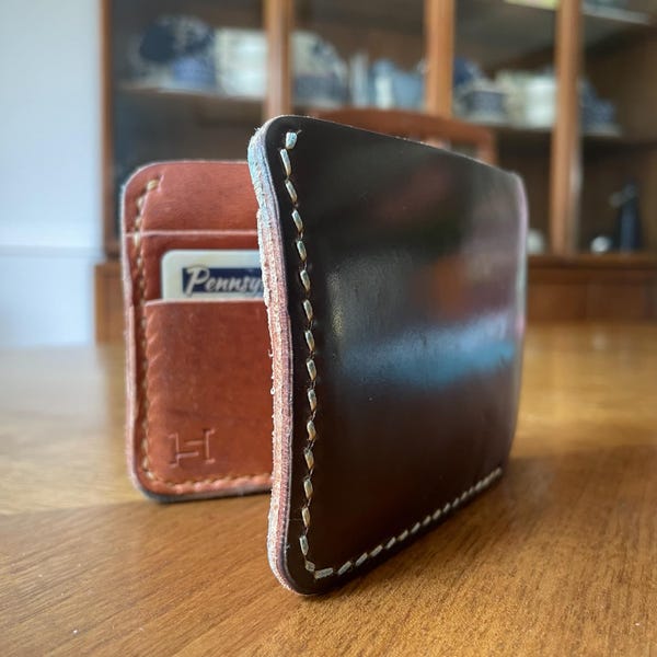 Horween Shell Cordovan Men's Traditional Leather Bifold Wallet black - Etsy