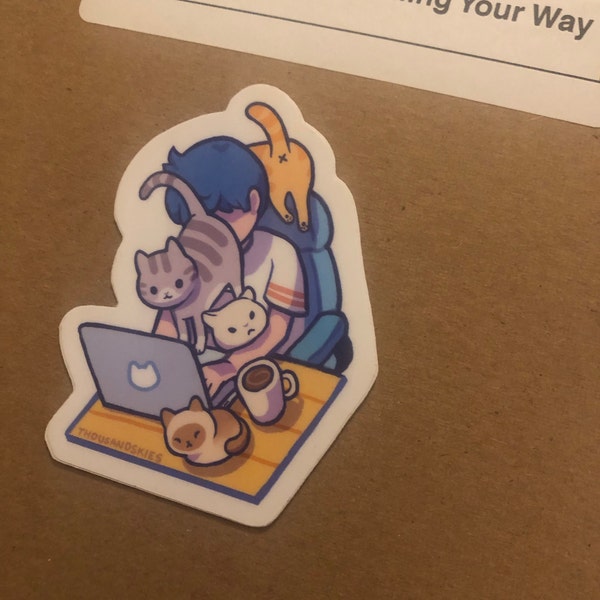 Vinyl Sticker Working From Home With Cats - Etsy
