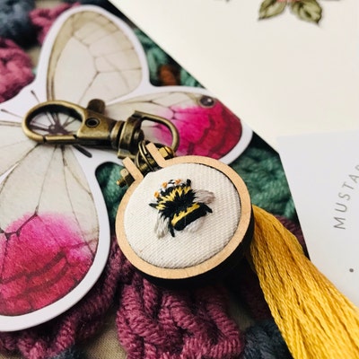 Wax Flower Embroidery Keychain - Etsy