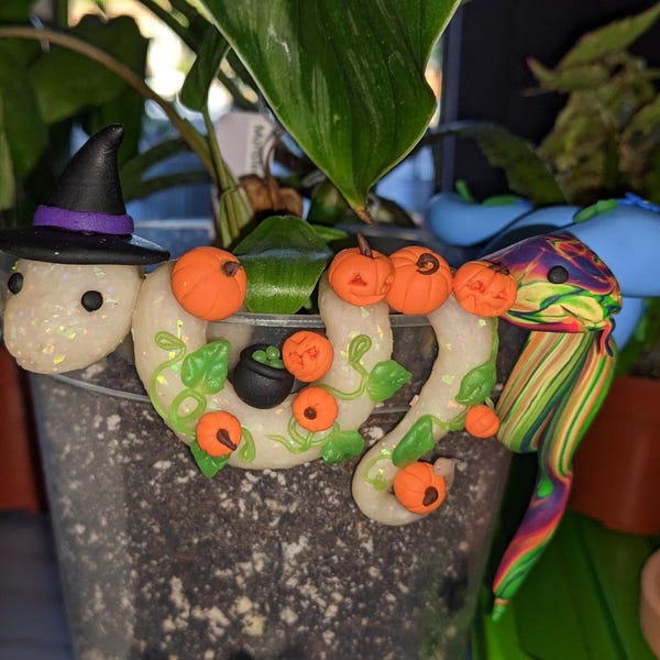 Flower Pot Snake Buddy, Blueberry Hand-crafted Clay Sculpture, Cute ...