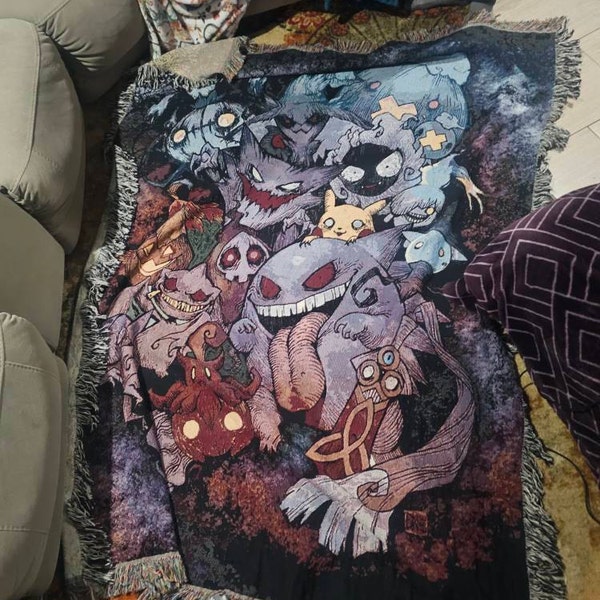 Anime Hand Woven Blanket | Ghost Pokemon Tapestry Throw | Gengar Poison ...