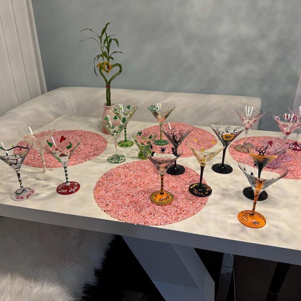 Bunny Themed Wine Glass - Hand Painted - Rabbits Having Fun & Their ...